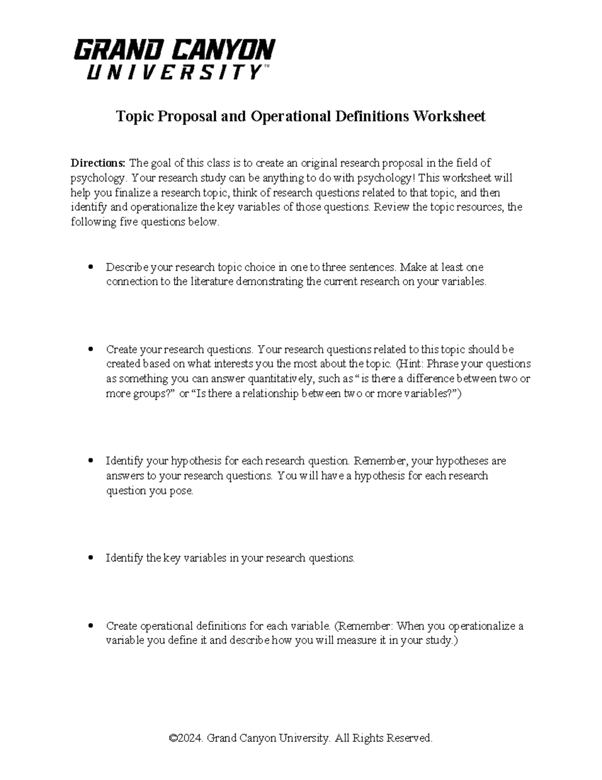 PSY 452 RS T2 Topic Proposal And Operational Definitions Worksheet ...
