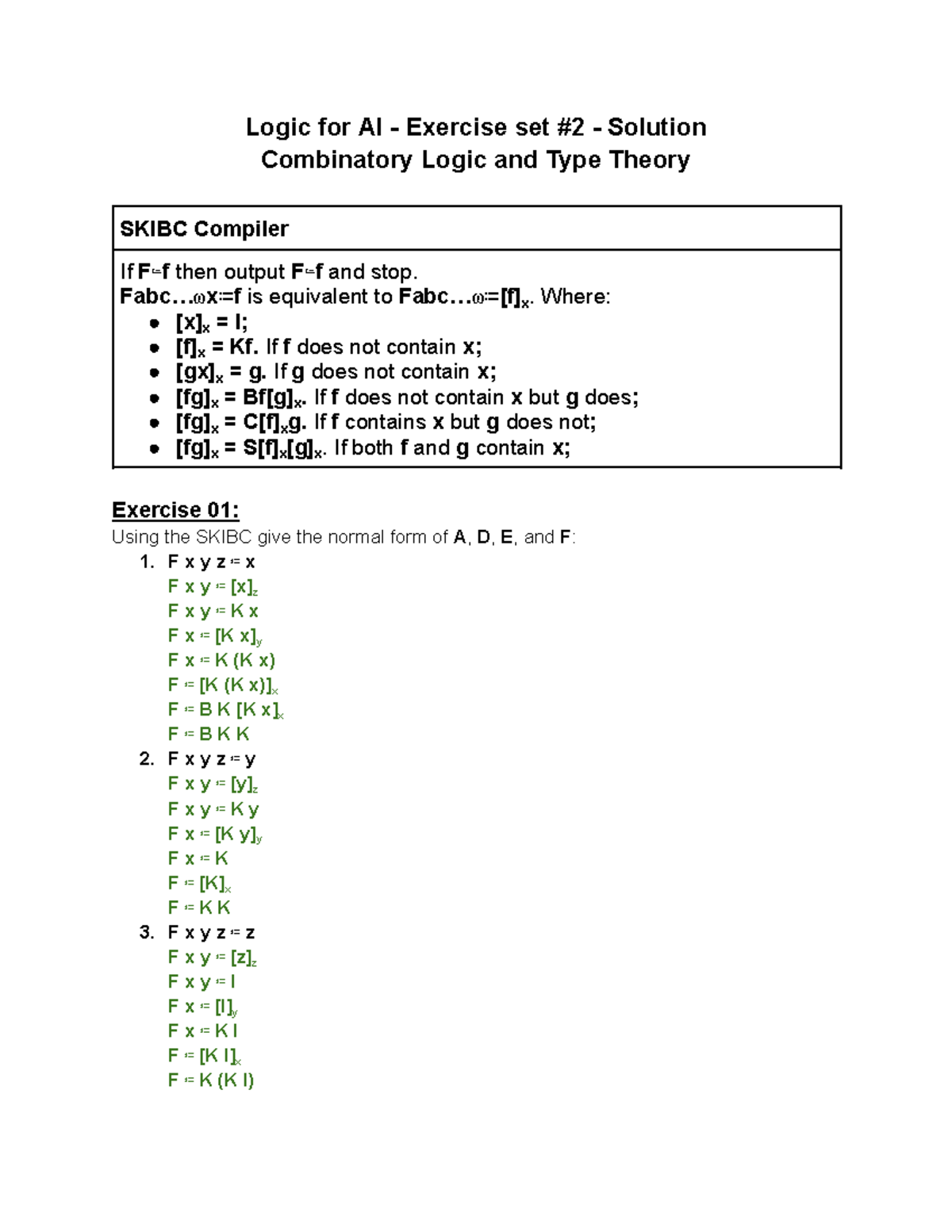 LAI - Exercise set #2 - Solution - Logic for AI - Exercise set #2 - Solution Combinatory Logic ...