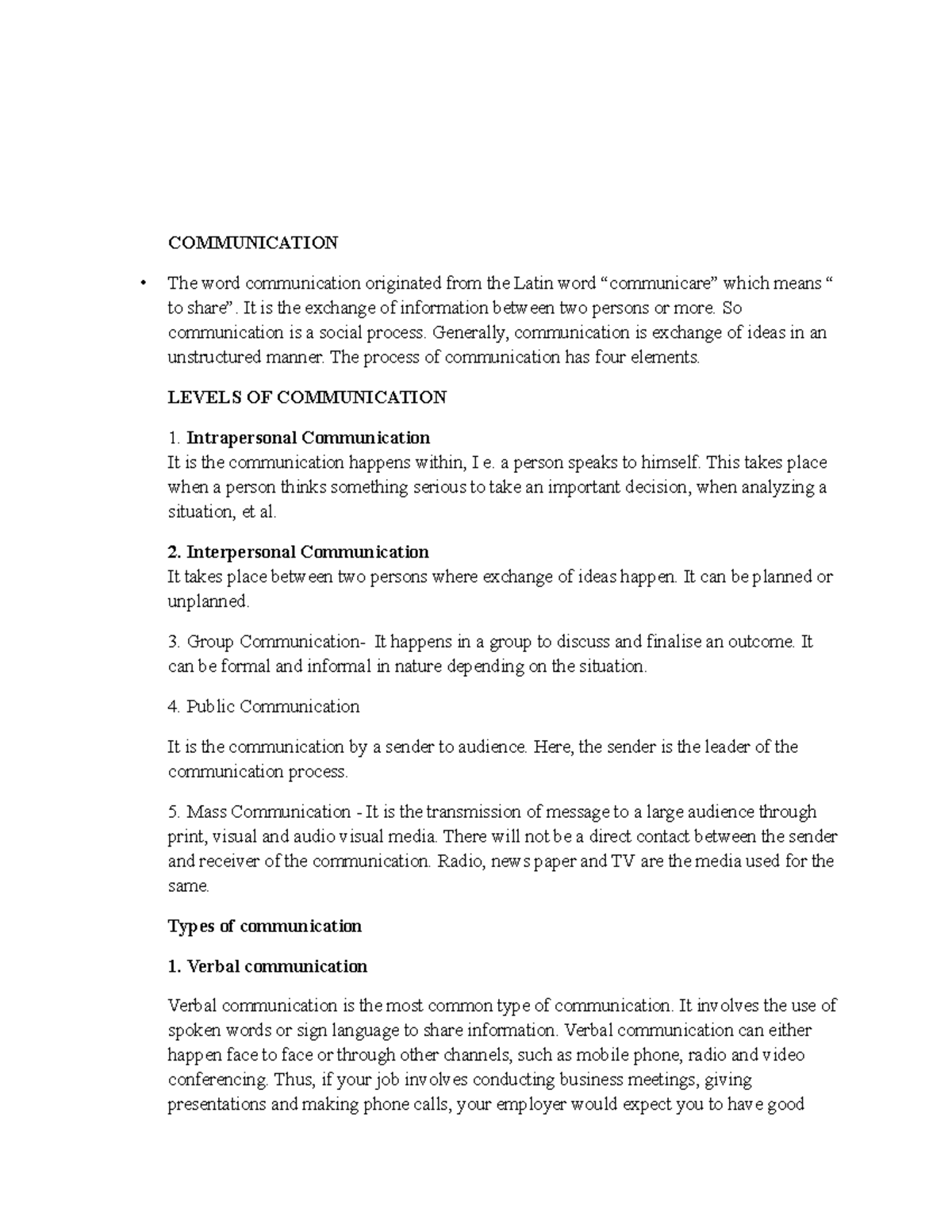 Life skill notes - COMMUNICATION The word communication originated from ...