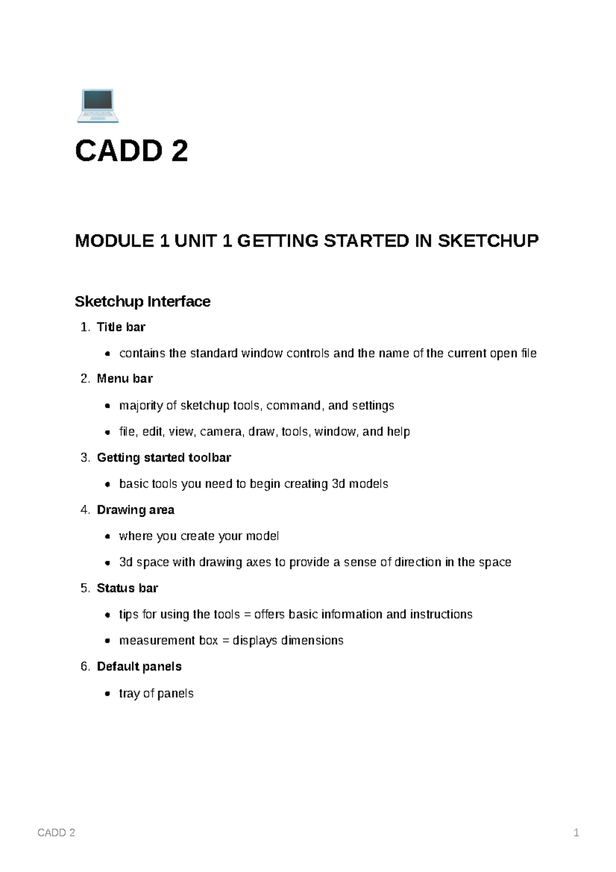 computer aided design program notes - CADD 2 1 💻 CADD 2 MODULE 1 UNIT 1 ... computer aided design program notes - CADD 2 1 💻 CADD 2 MODULE 1 UNIT 1 ...