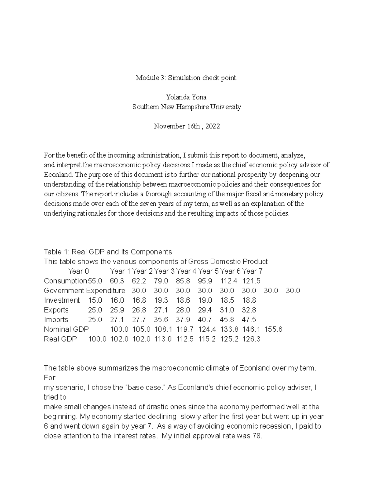 Module 4 econ - Assignment - Module 3: Simulation check point Yolanda ...