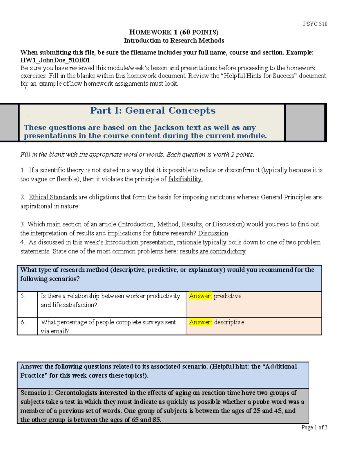 Homework Assignment 1 PSYC510 - PSYC 510 HOMEWORK 1 (60 POINTS) Introduction to Research Methods ...