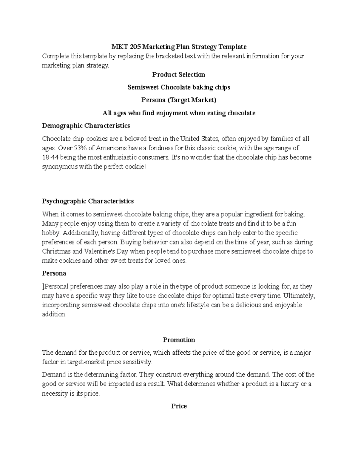 MKT 205 7 - 7.2 - MKT 205 Marketing Plan Strategy Template Complete ...