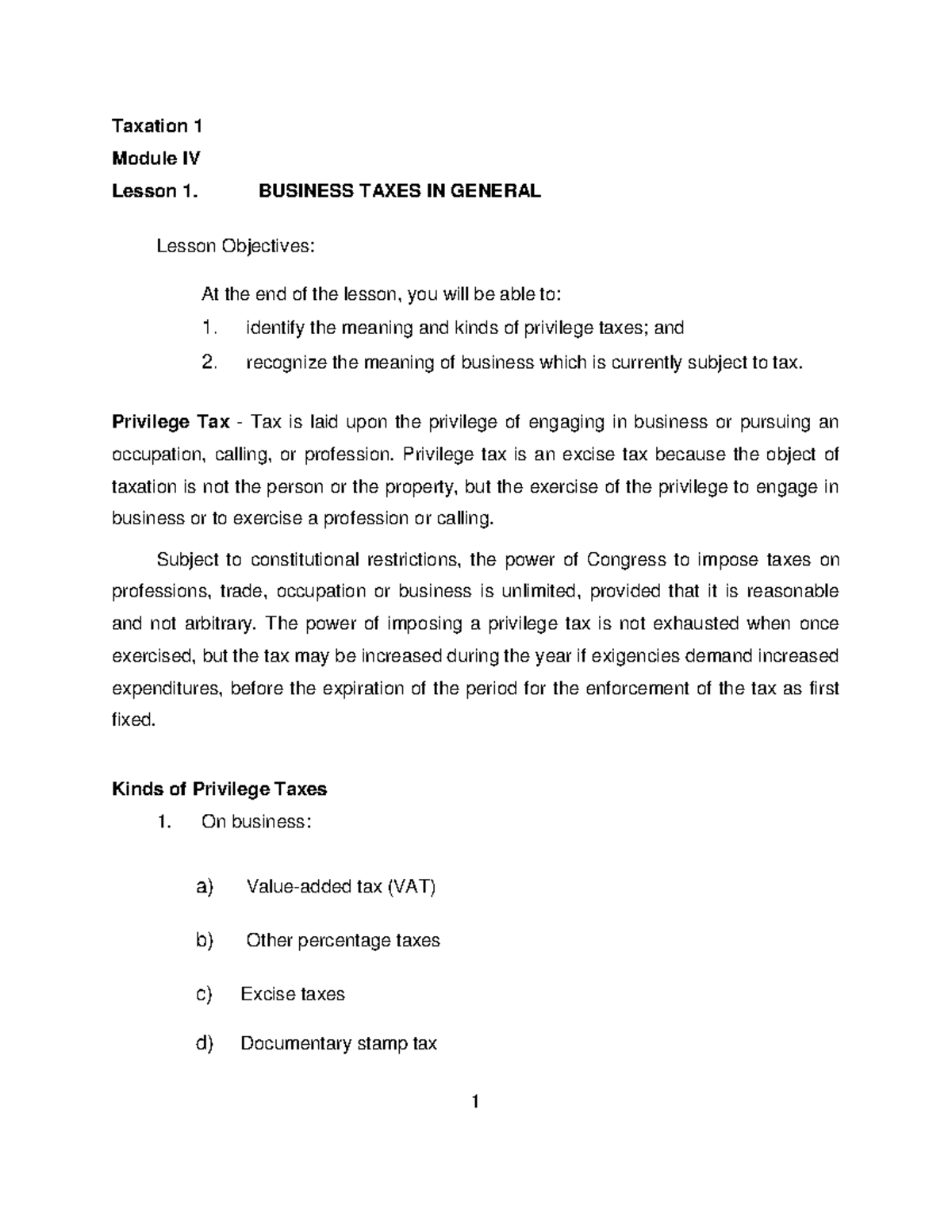 Taxation 1Mod4 - Actively taking notes during class can help you focus ...