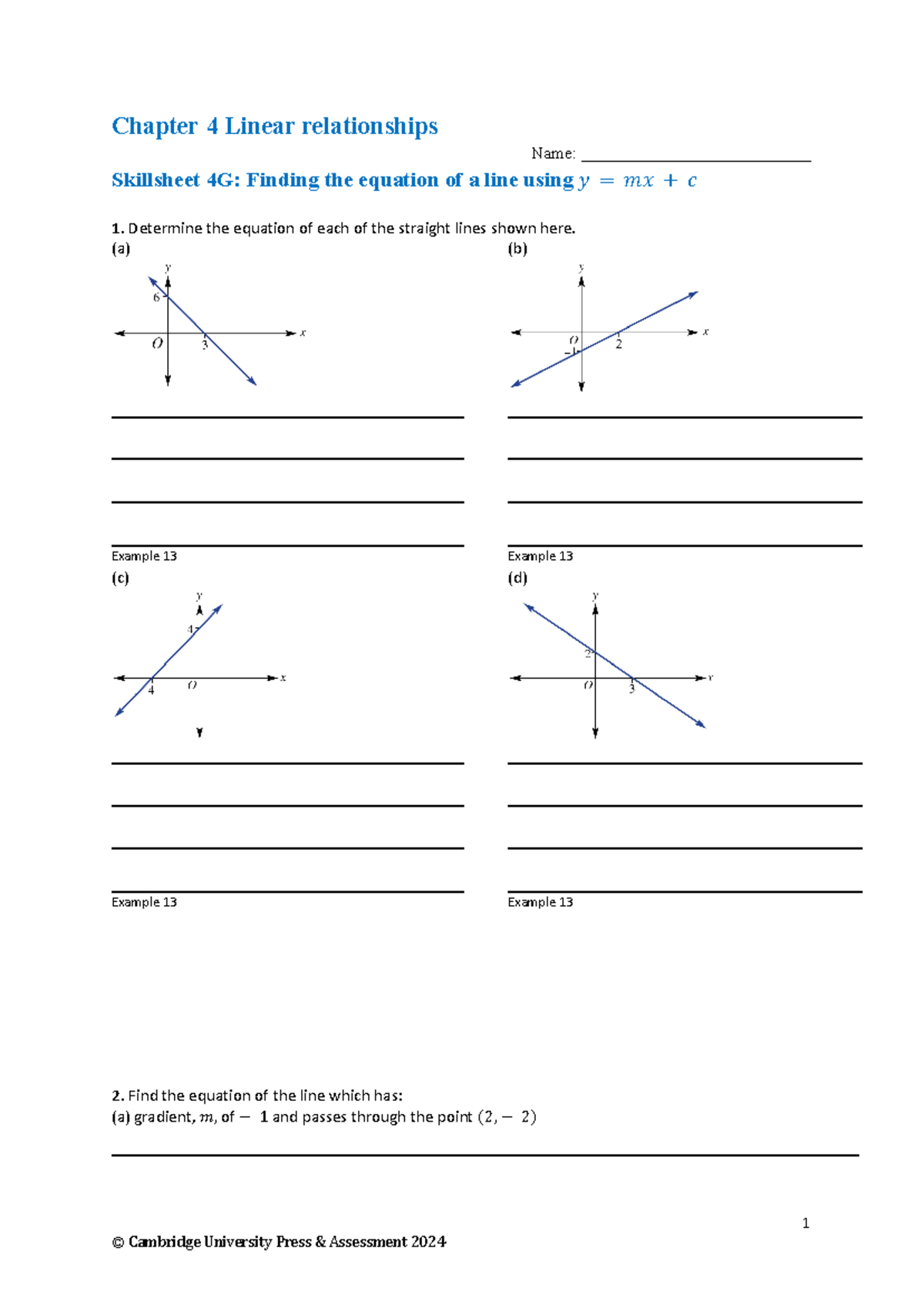 Linear relationships - Chapter 4 Linear relationships Name ...