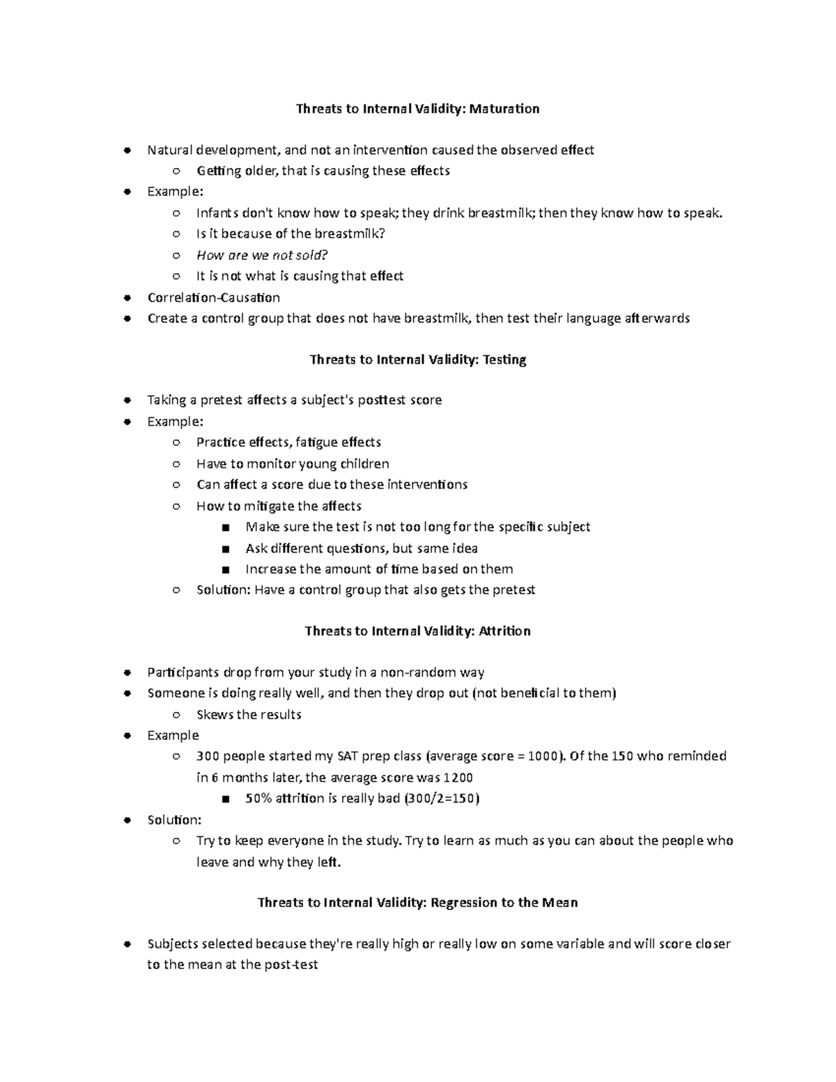 Week 1 Day 2 - Lecture notes 2 - Threats to Internal Validity ...