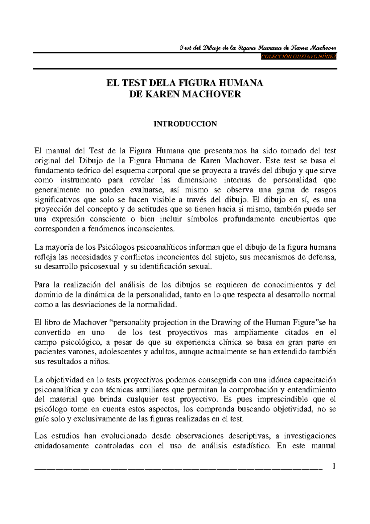Interpretacion Machover - COLECCIÓN GUSTAVO NÚÑEZ EL TEST DELA FIGURA ...