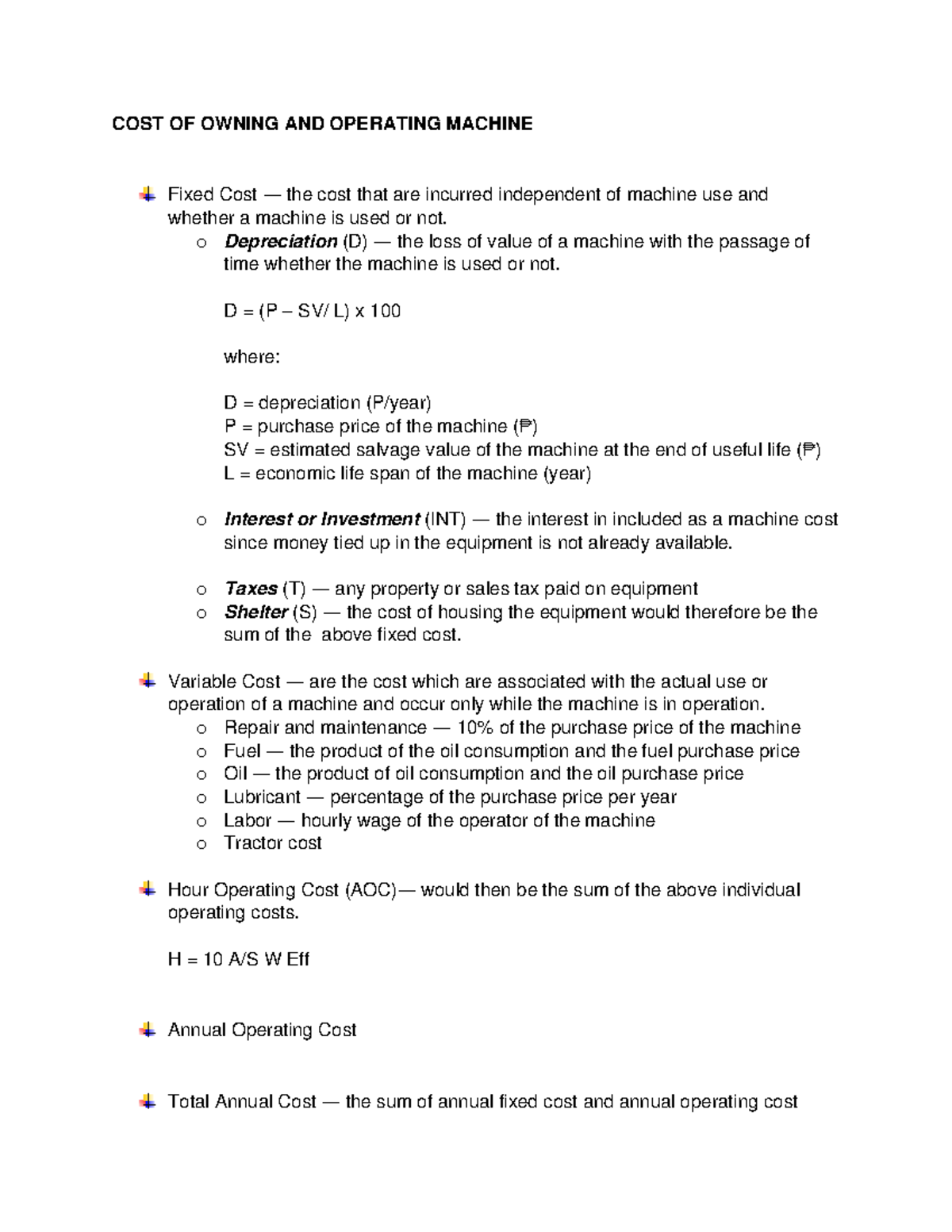 COST OF Owning AND Operating Machine 072108 - COST OF OWNING AND ...
