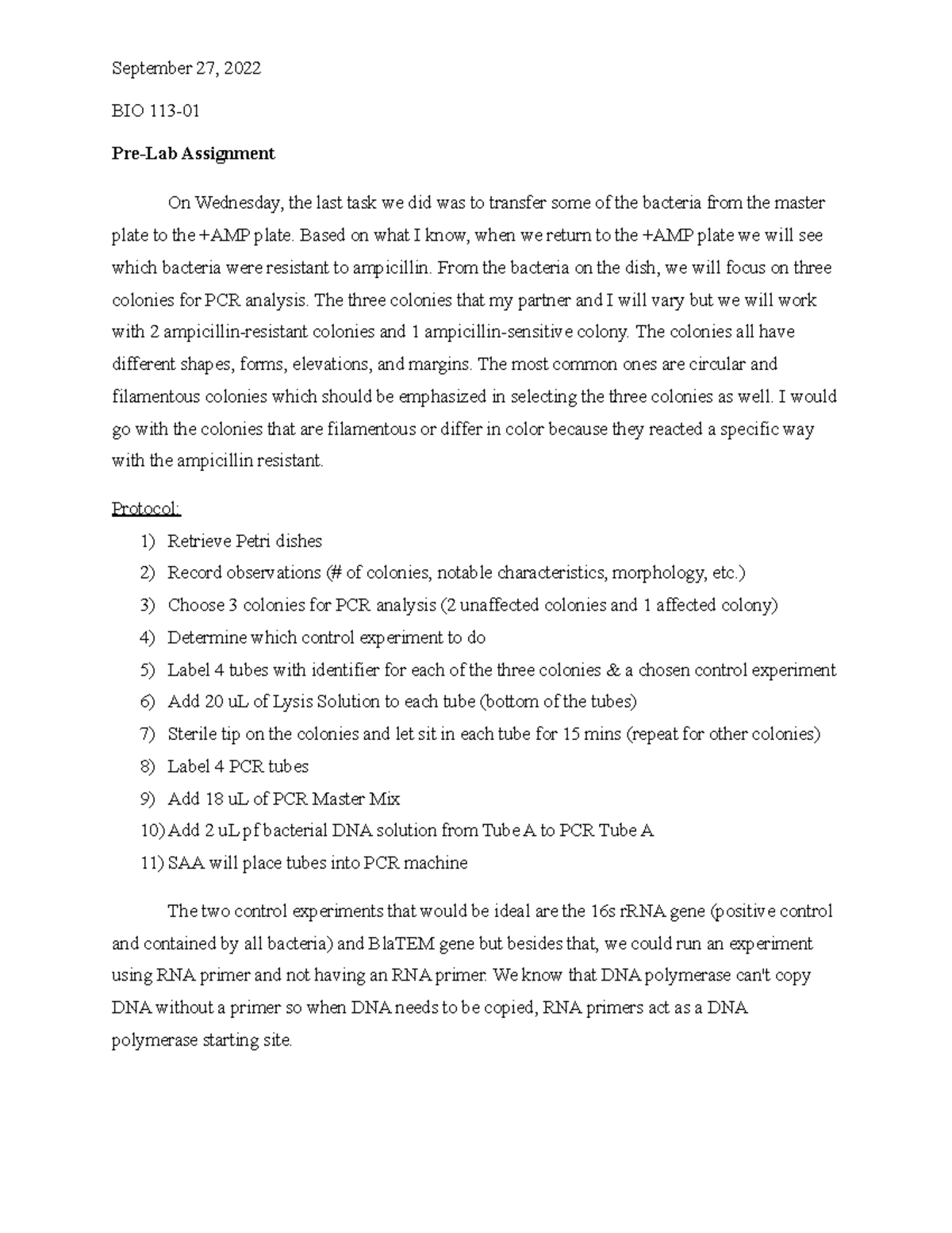 Foundations 1: Pre-Lab Assignments - September 27, 2022 BIO 113- Pre ...