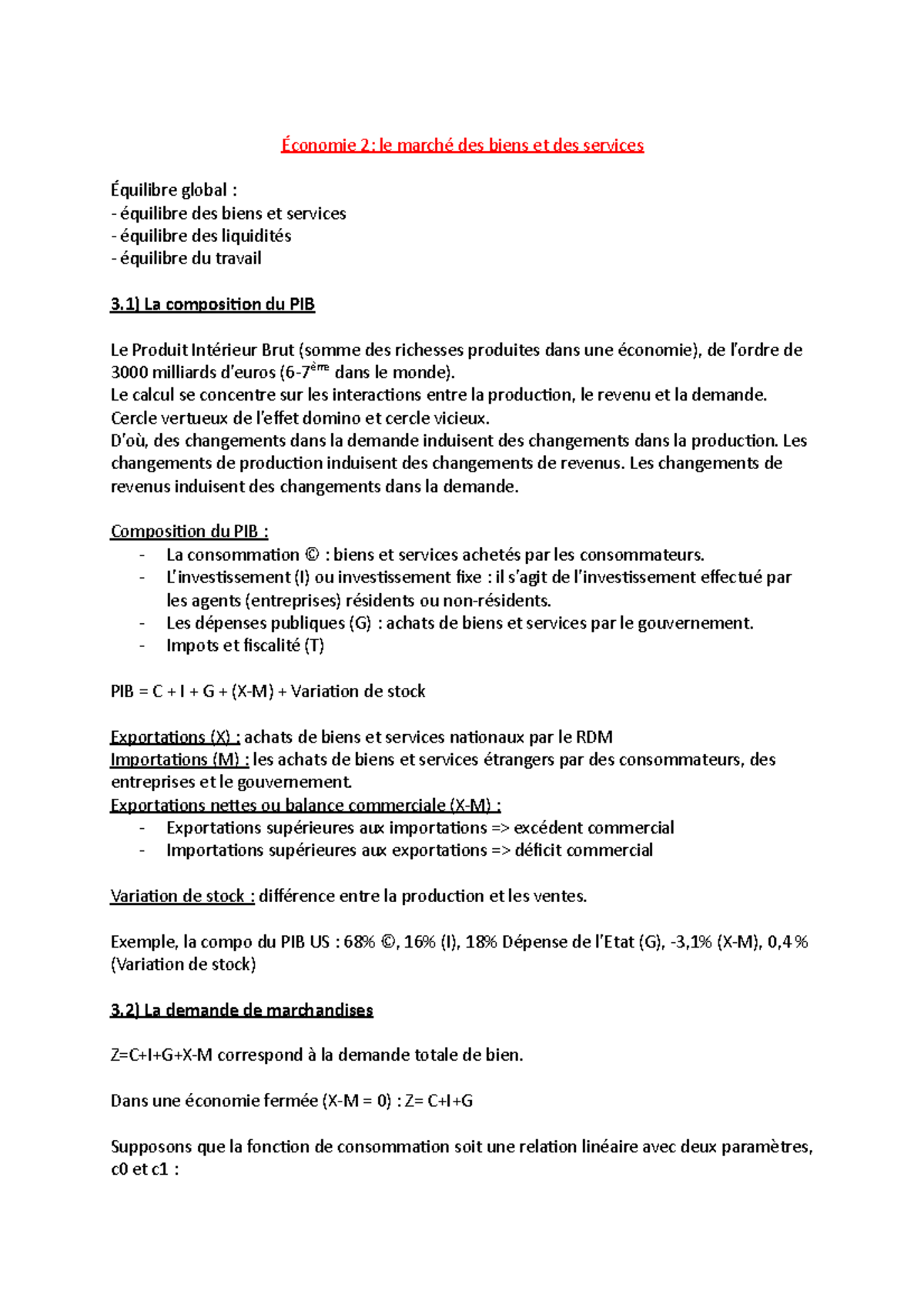 Économie - Notes de cours 1-10 - Économie 2: le marché des biens et des ...