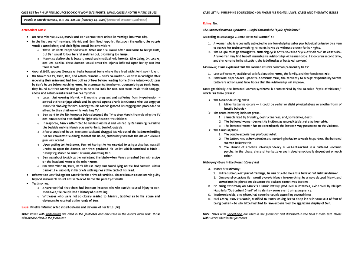 People v Genosa Case Digest - CASE LIST for PHILIPPINE SOURCEBOOK ON ...