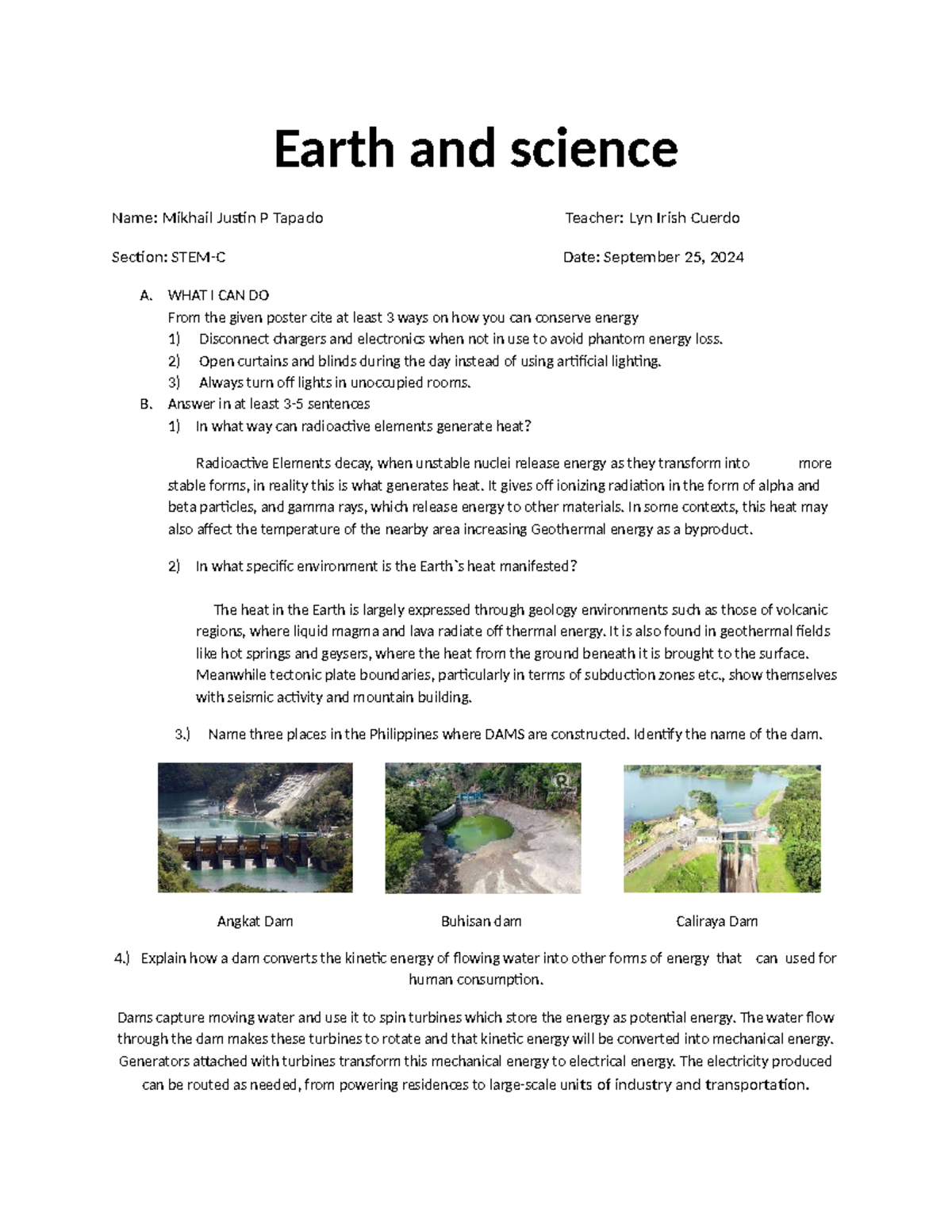 Mj proj - iiiiiiiiiiiiiii - Earth and science Name: Mikhail Justin P ...