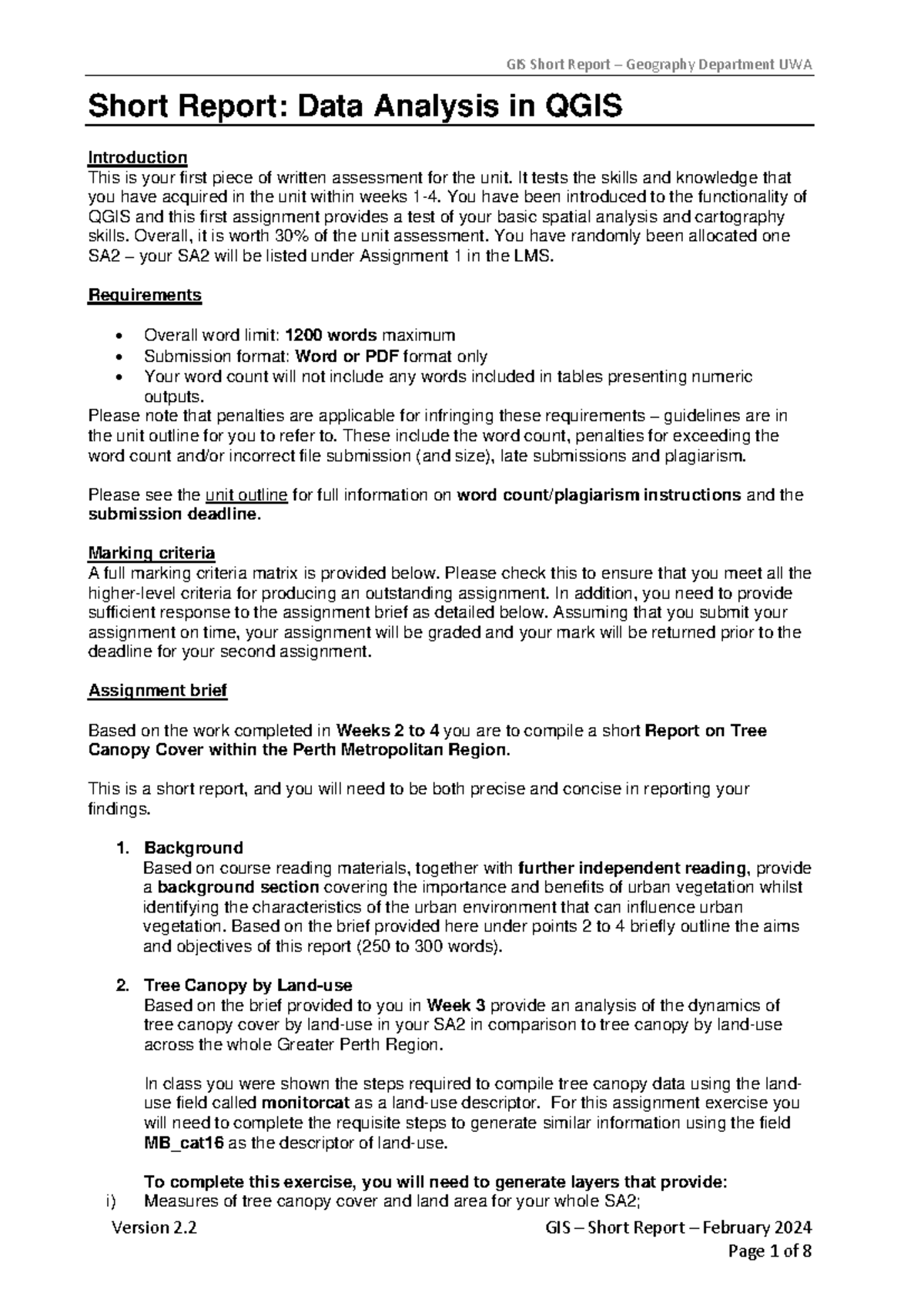 Assignment 1 - Data Analysis in QGIS 2024 v2 - Version 2. 2 GIS – Short ...
