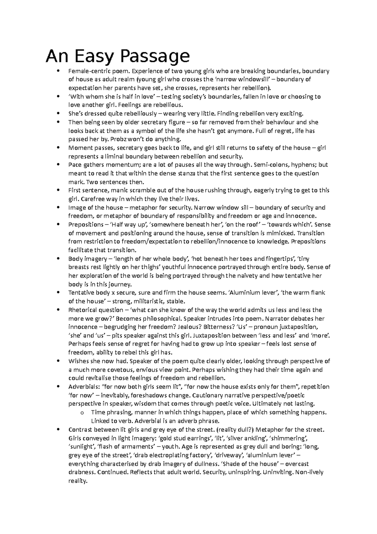 5 an easy passage - An Easy Passage Female-centric poem. Experience of ...