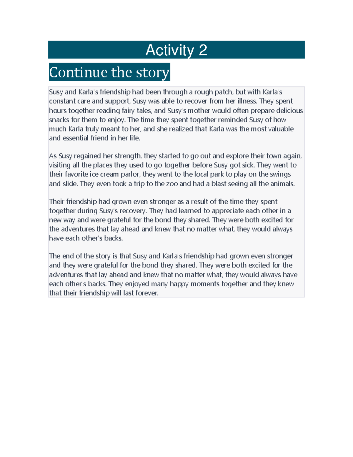 Modal Verbs can, could, would, should - Activity 2 Continue the story ...