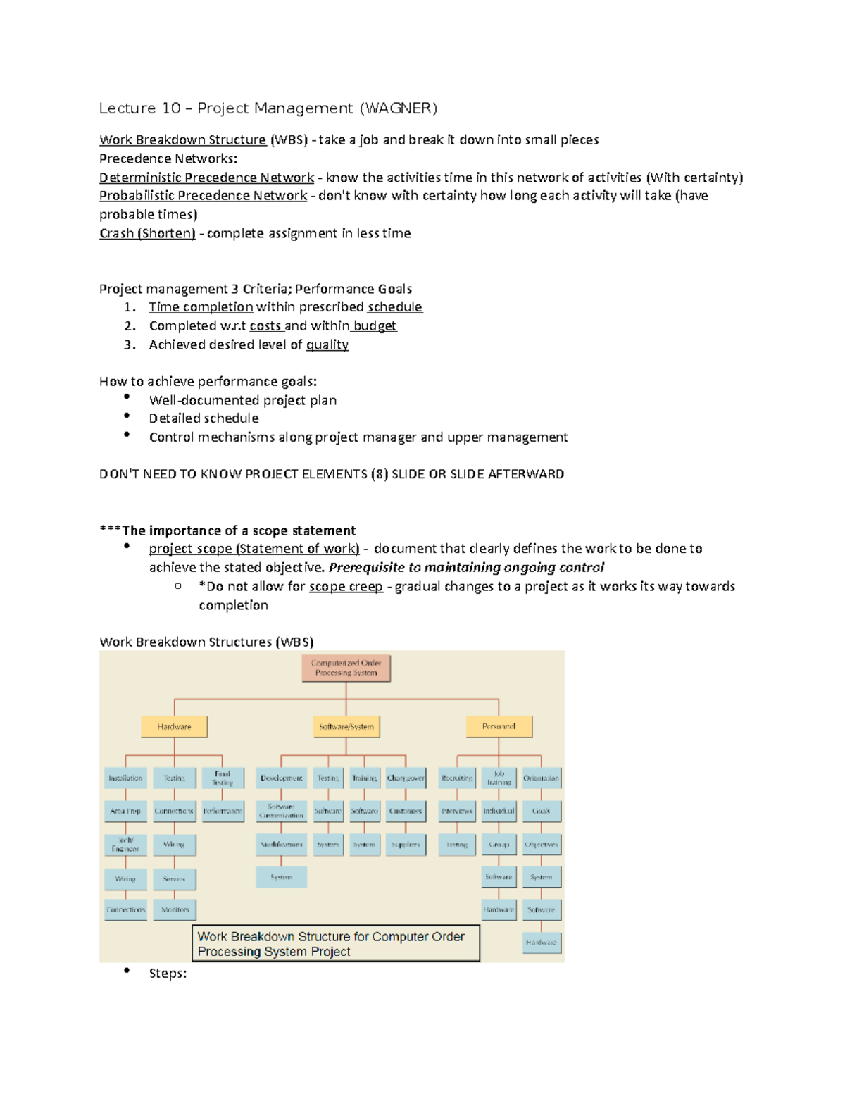 Lecture 10 - Project Management - Lecture 10 – Project Management (WAGNER) Work Breakdown ...
