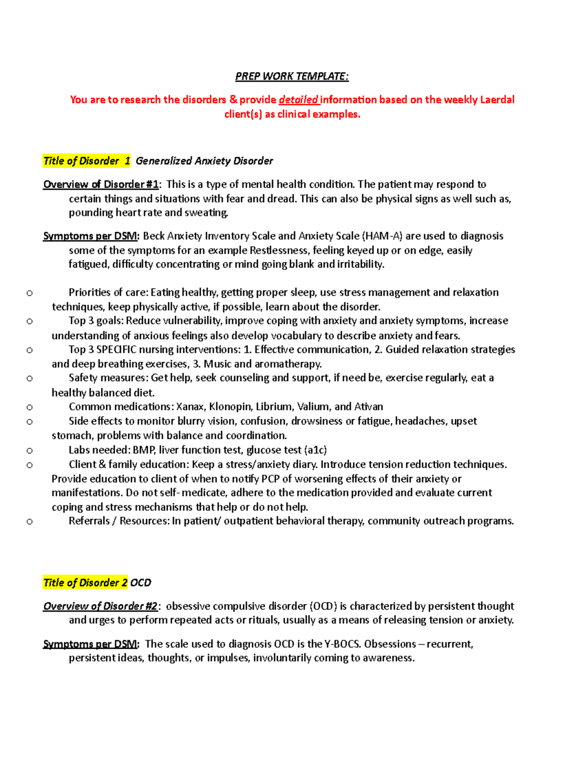 Prep temp work (week 3) - clinical work - PREP WORK TEMPLATE: You are ...