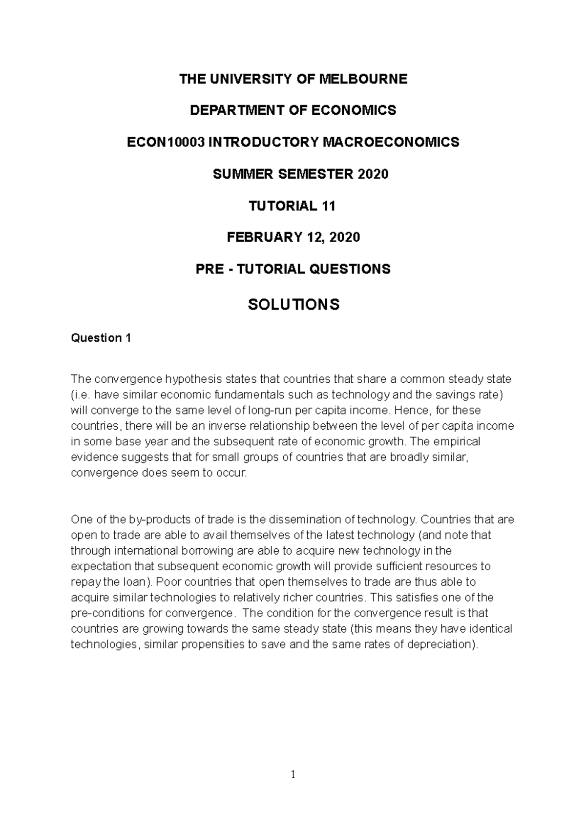 Pre-Tutorial Sheet 11 Solutions - THE UNIVERSITY OF MELBOURNE ...