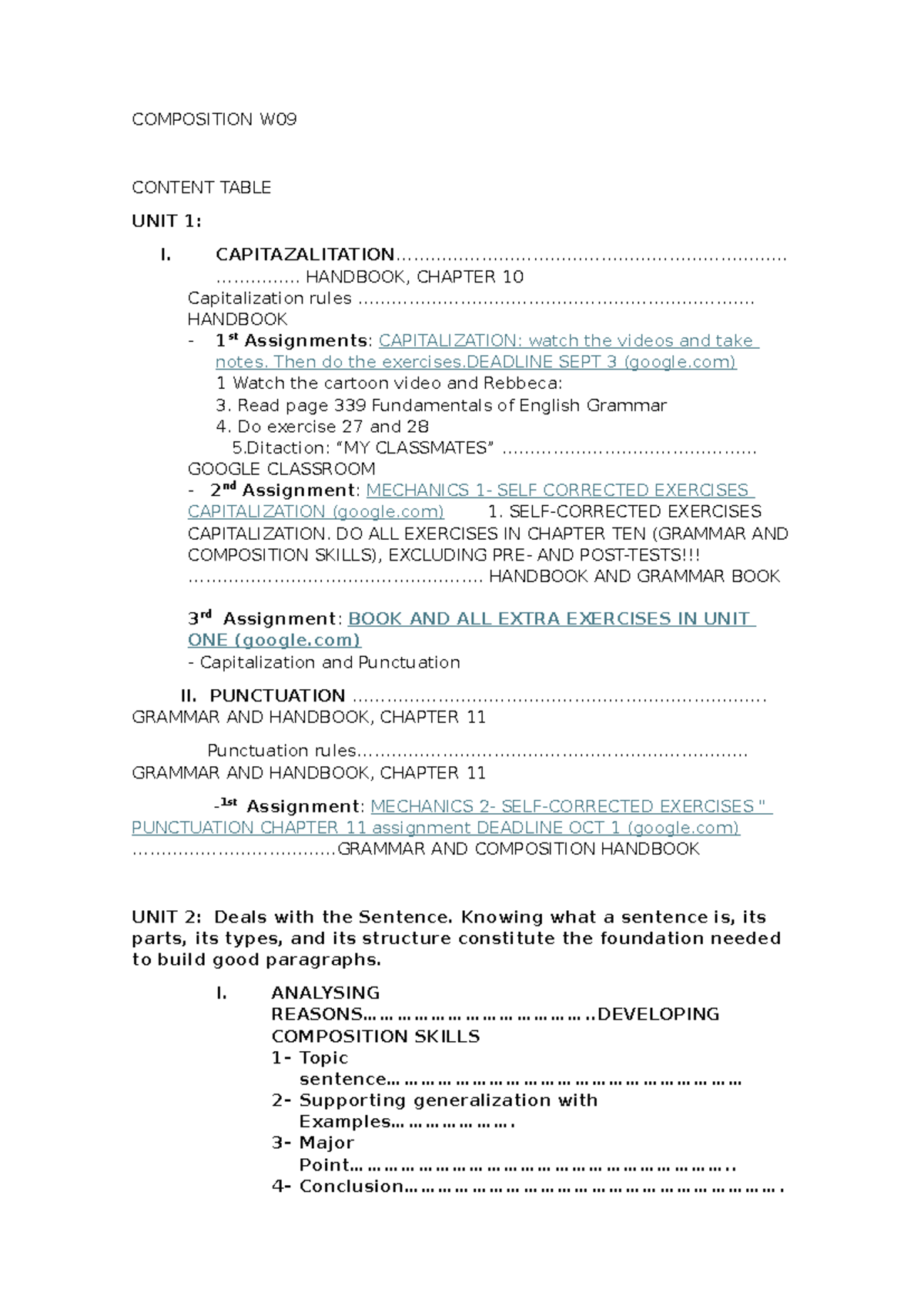 Composition W9. Content Tablemorla - COMPOSITION W CONTENT TABLE UNIT 1 ...