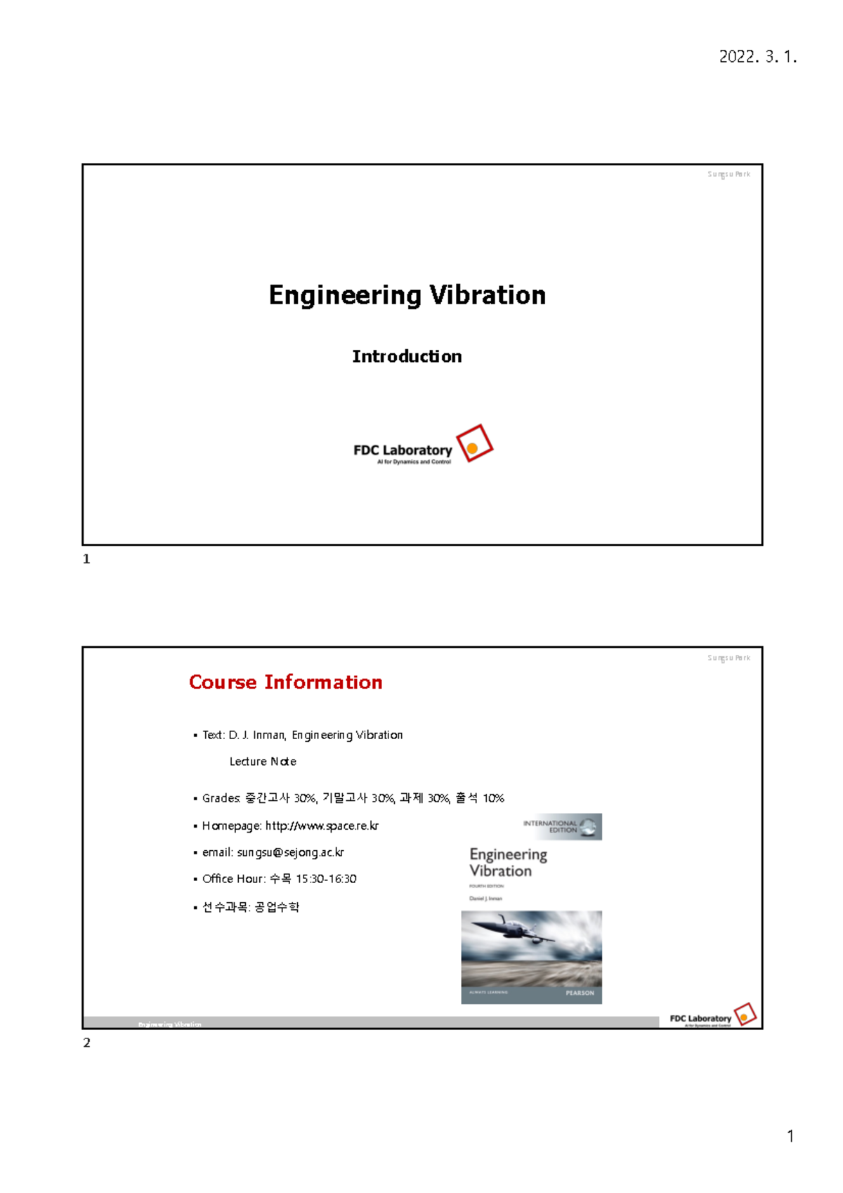 Vib Lec 00 - vibration note - Sungsu Park Engineering Vibration ...