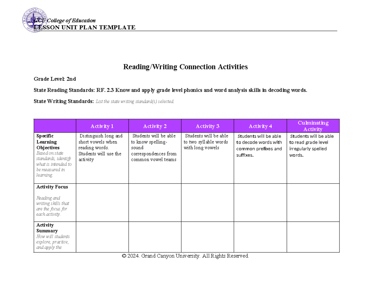 REA 365 T6 Reading Writing Activities - GCU College of Education LESSON ...