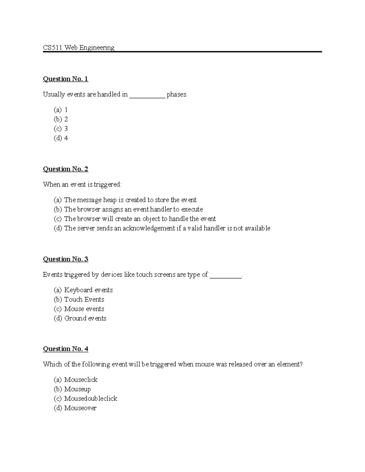 CS511-Sample-paper - Sample Paper - CS511 Web Engineering Question No ...
