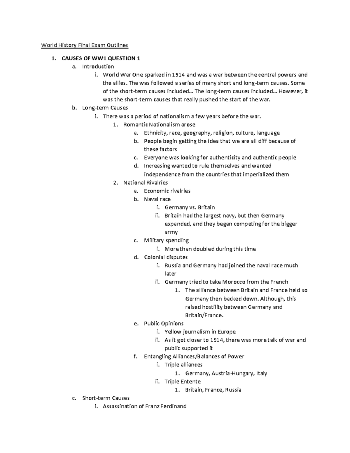 World Histor Final outlines - World History Final Exam Outlines 1 ...