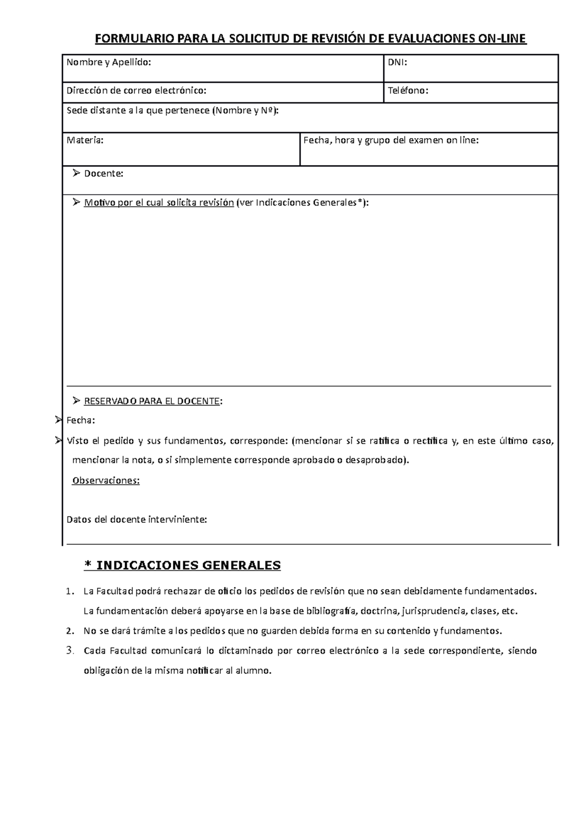 Modelo formulario revisión de parcial online - FORMULARIO PARA LA ...