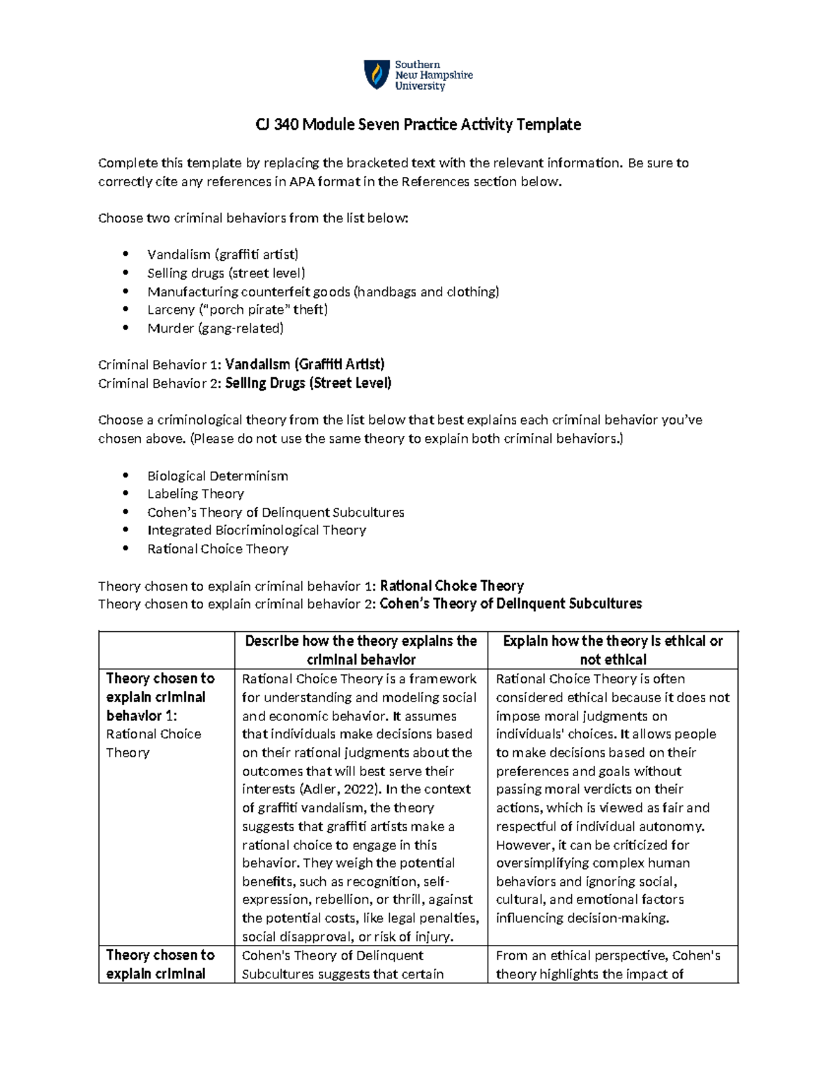 7-1 Practice Activity Theory and Ethics - CJ 340 Module Seven Practice Activity Template ...