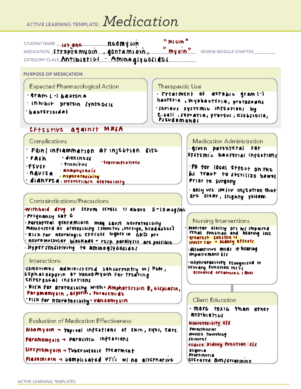 Antibiotics classes care plans - ACTIVE LEARNING TEMPLATES Medication ...