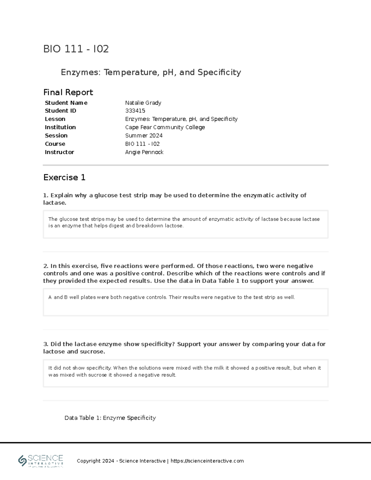 Lab 6: Enzymes: Temperature, pH, and Specificity - Copyright 2024 ...