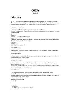 Oops-Unit 4 - Oops - Unit 4 Constant Data Members: A constant data member in a C++ class is a ...