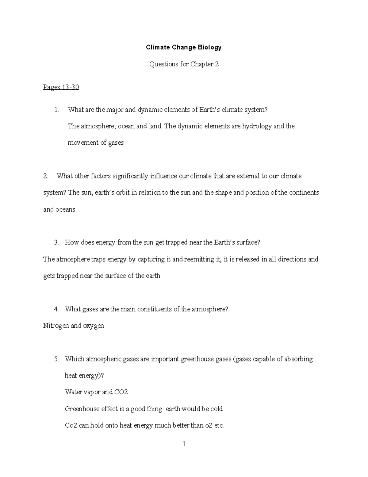 BIO-3320, Chapter 2 Questions - Climate Change Biology Questions for ...