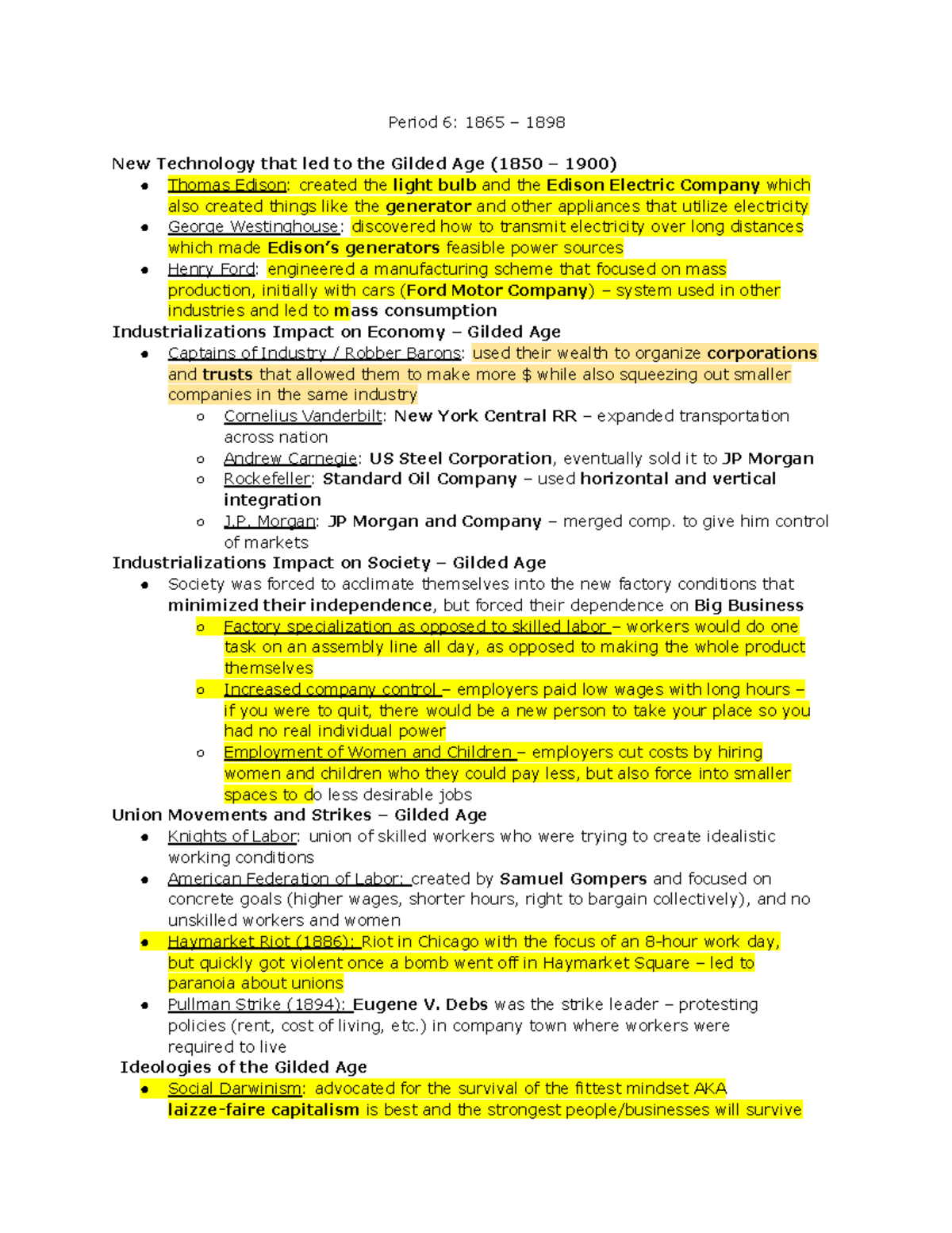 Period 6 notes - Period 6: 1865 – 1898 New Technology that led to the ...