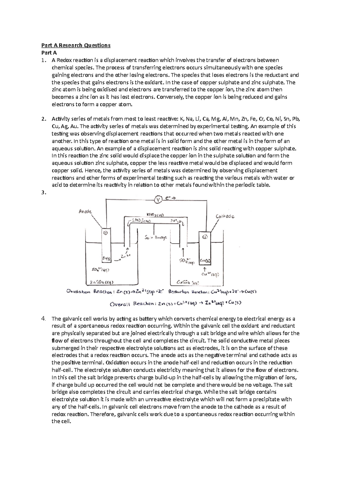 Chemistry Depth Study 2019- High marks - Part A Research Questions Part ...