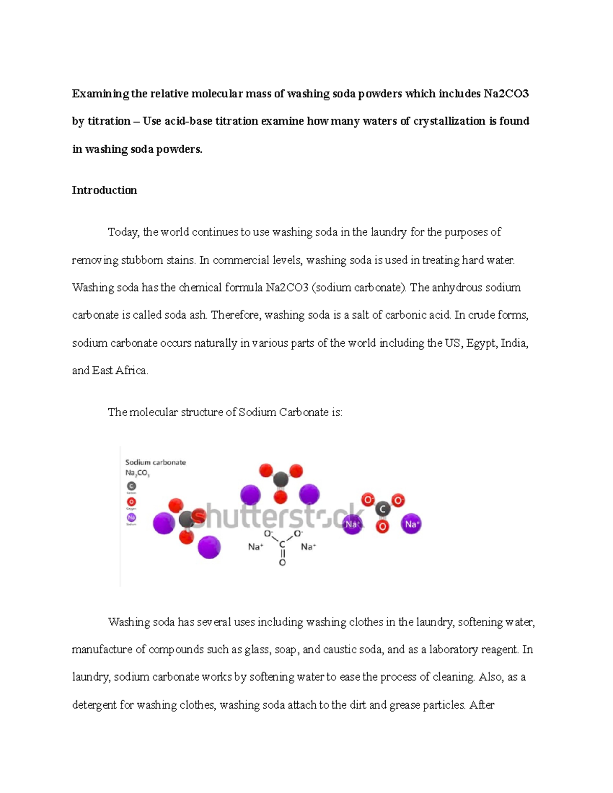 Relative molecular mass of washing soda powders which includes Na2CO3 ...