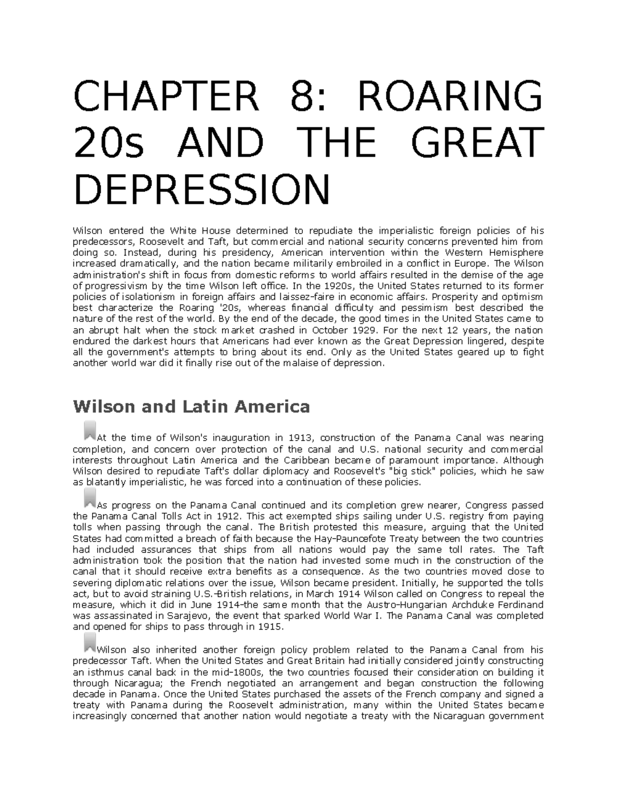 Chapter 8 - CHAPTER 8: ROARING 20s AND THE GREAT DEPRESSION Wilson ...