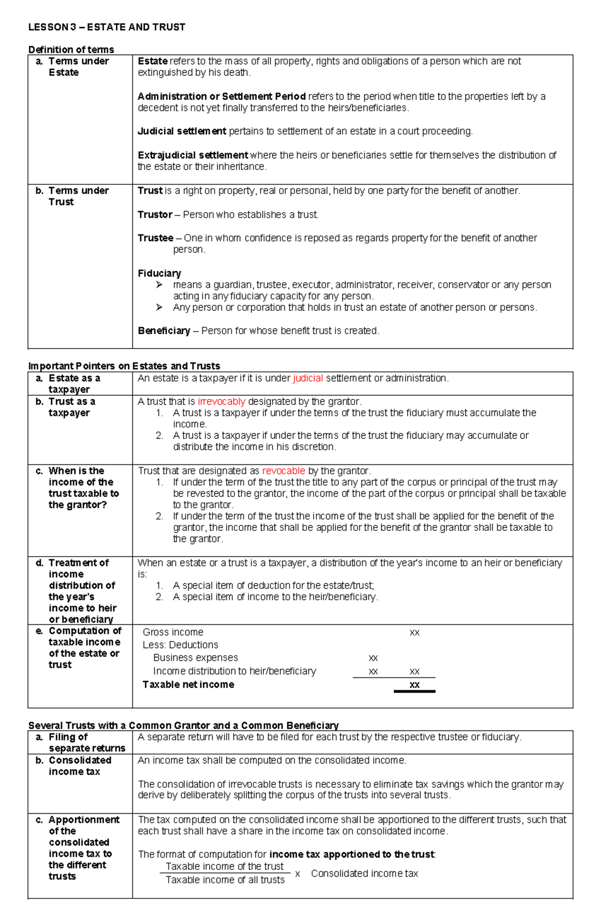 Lesson-3 Estate-and-Trust - LESSON 3 – ESTATE AND TRUST Definition of ...