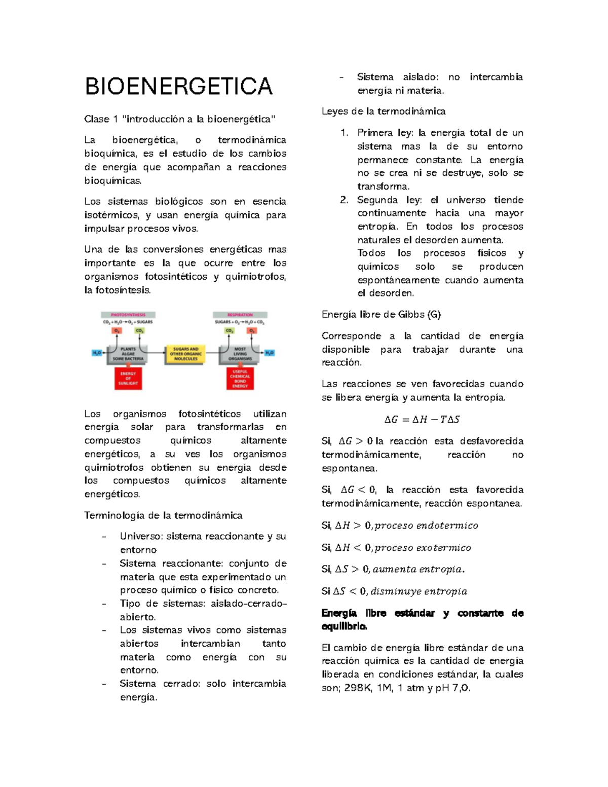 Bioenergetica - BIOENERGETICA Clase 1 “introducción a la bioenergética ...