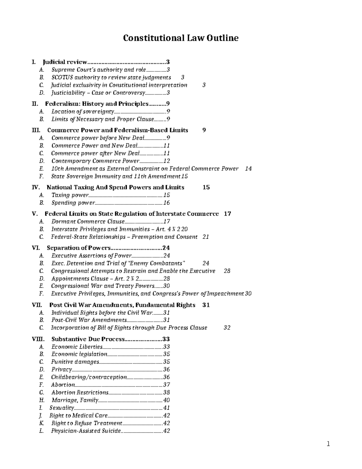 [Spring 2014 ][Outline][Chandler][Maule] - Constitutional Law Outline I ...