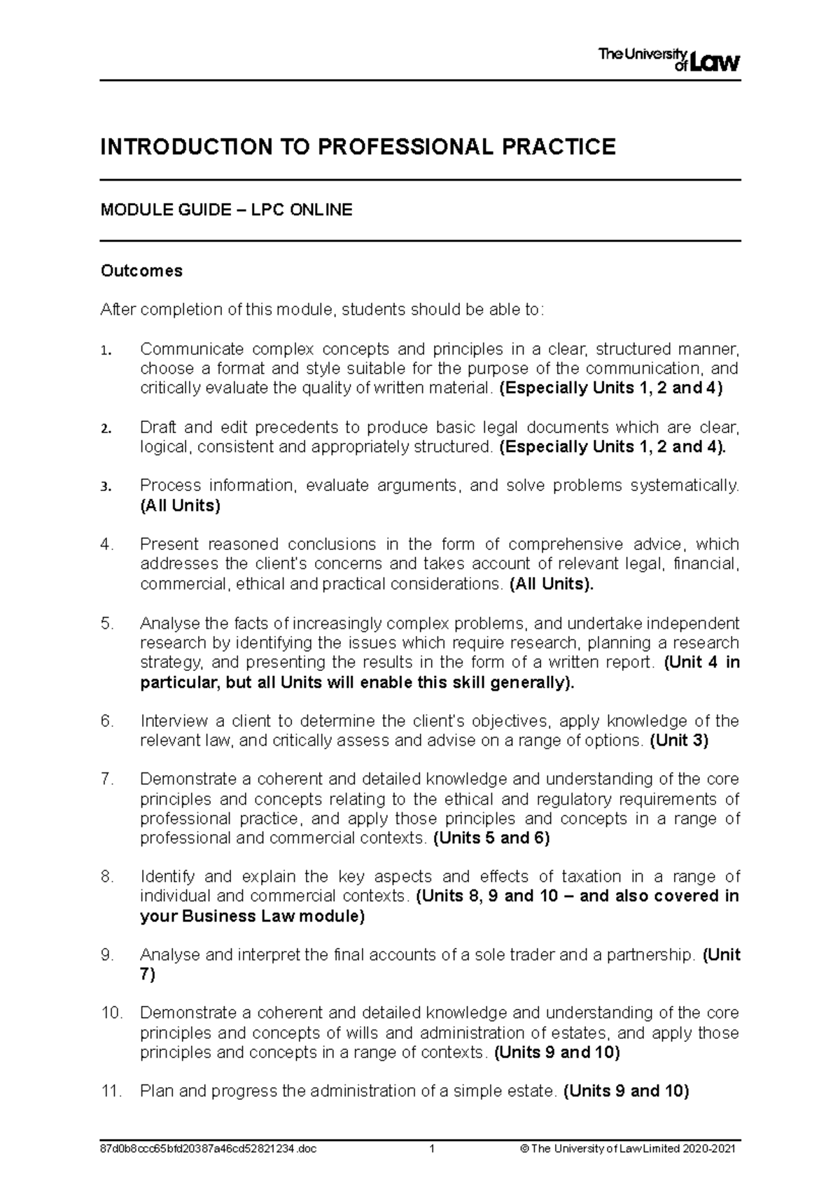Module Guide for Ulaw - INTRODUCTION TO PROFESSIONAL PRACTICE MODULE ...