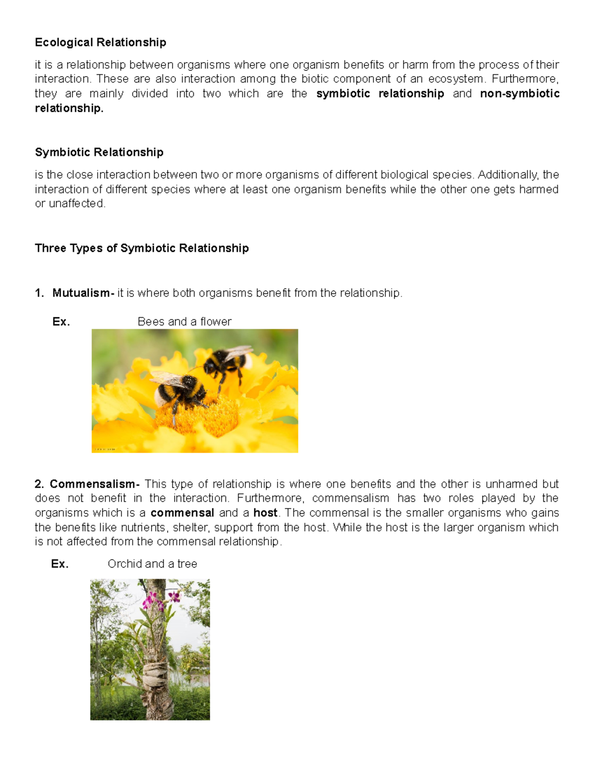 Handout in Ecological Relationship - Ecological Relationship it is a ...