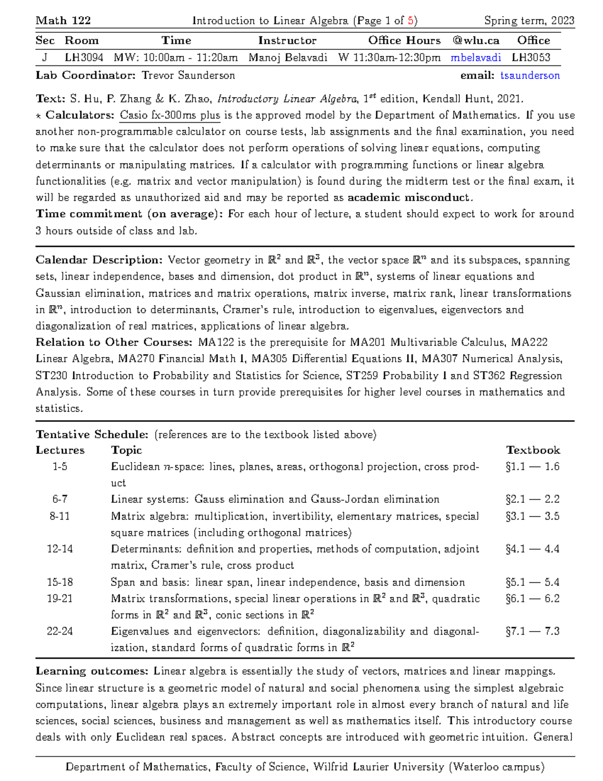 MA122 Course Outline - Math 136 - UWaterloo - Studocu