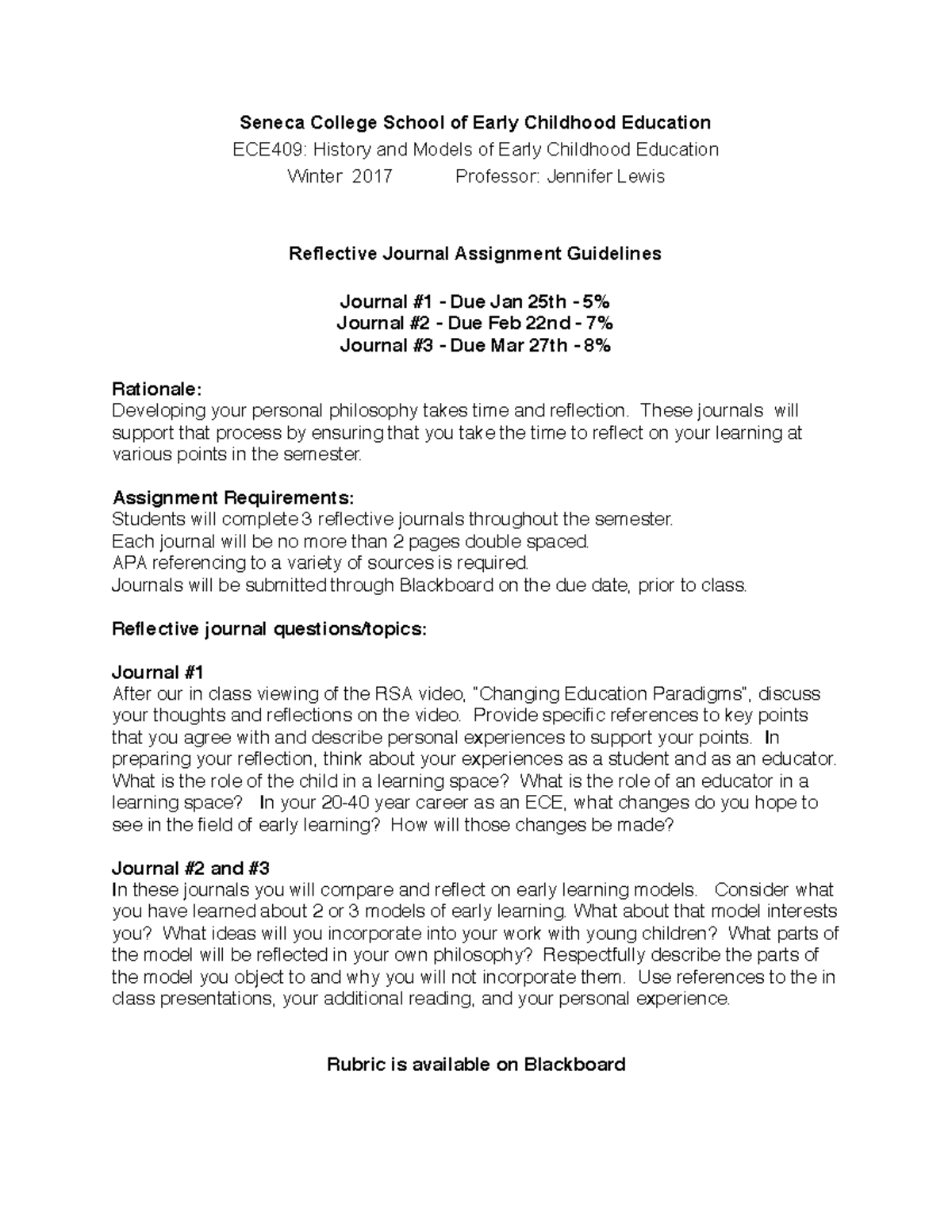 ECE409 Reflective journal assignment - Winter 2017 - Seneca College ...