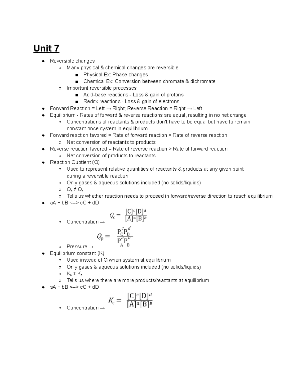 7 - Chemistry Unit 7 Notes - Unit 7 Reversible changes Many physical ...