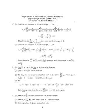 Tutorial Sheet 4 - Department of Mathematics, Bennett University Engineering Calculus (EMAT101L ...