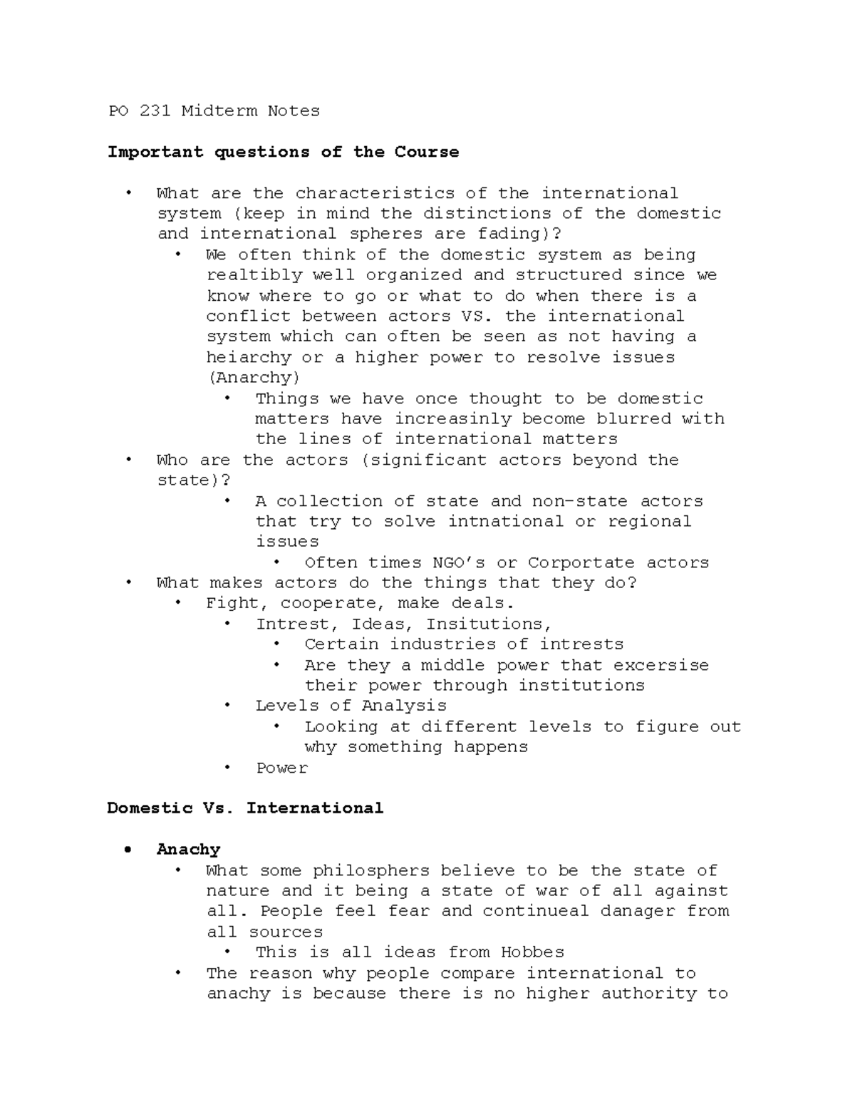PO 231 Midterm Notes 1 of 2 - PO 231 Midterm Notes Important questions ...