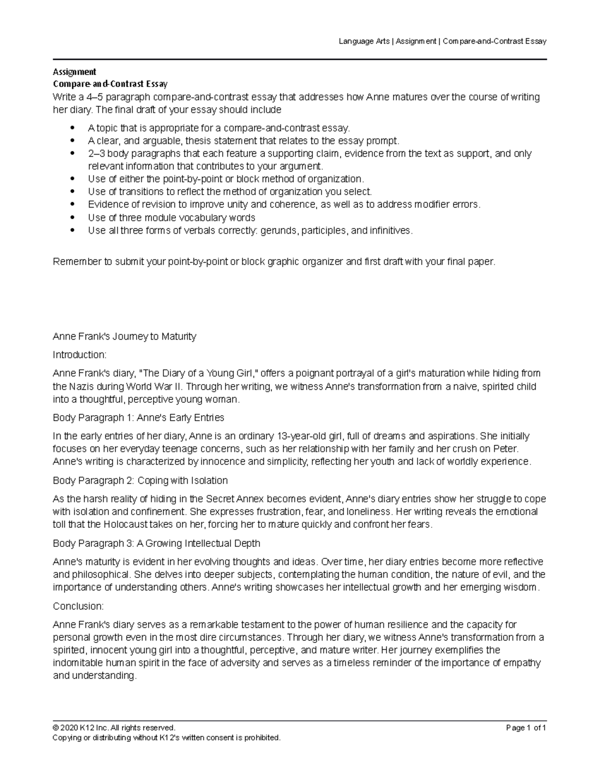 8462016 - ,,, - Language Arts | Assignment | Compare-and-Contrast Essay Assignment - Studocu