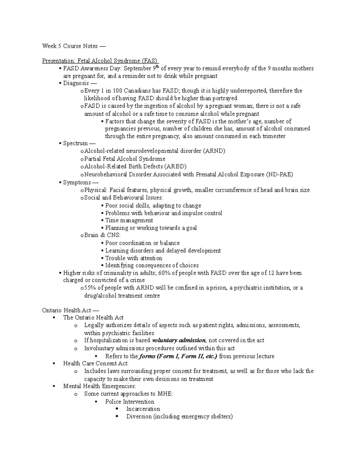 Week 5 Class Notes - Week 5 Course Notes — Presentation: Fetal Alcohol ...
