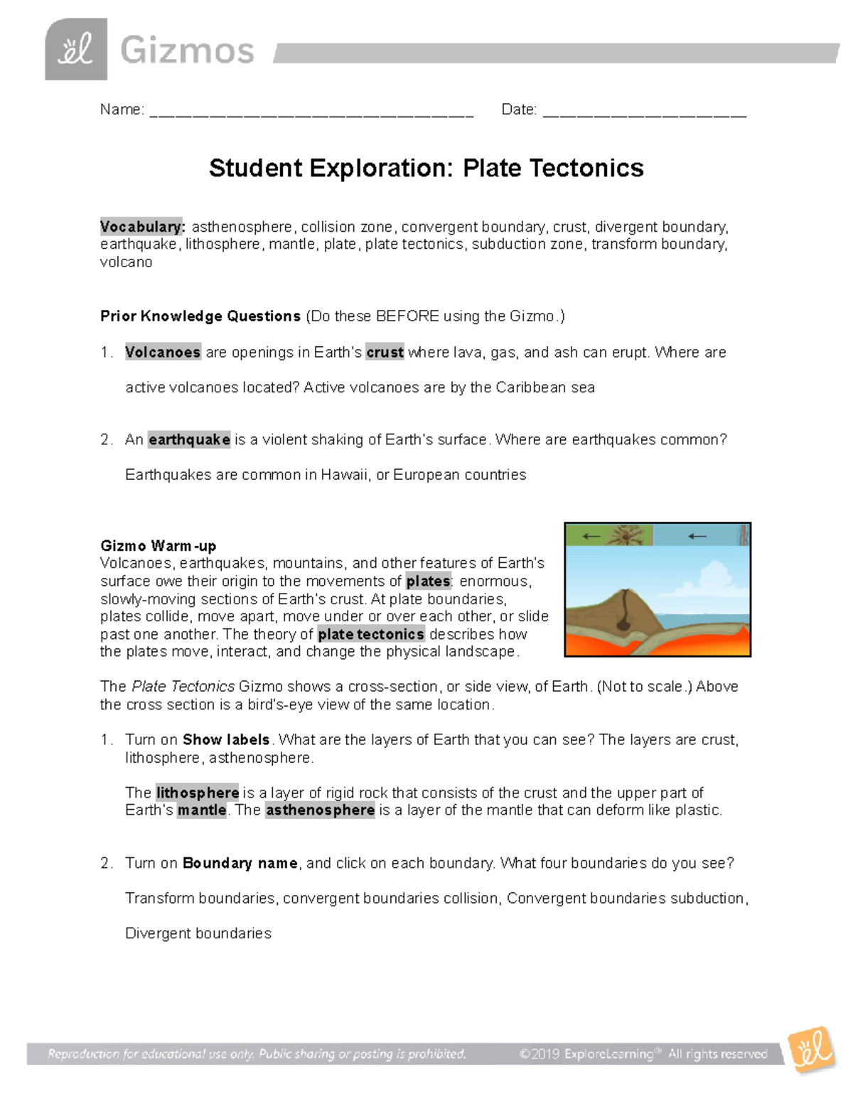 Plate Tectonics part A and B - Name ...